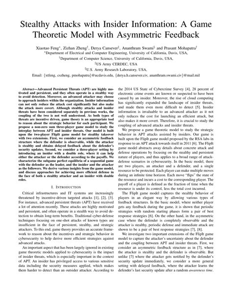 pdf stealthy attacks with insider information a game theoretic model