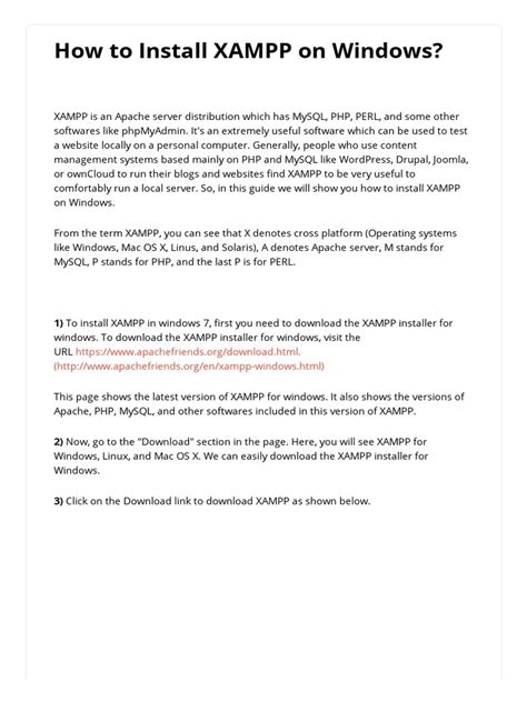 How To Install Xampp On Windows Pdf Installation Computer Programs