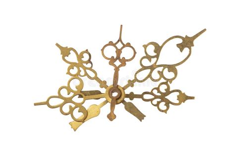 Collection Of Vintage Bronze Clock Hands Isolated On White Stock Image
