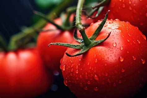 Premium Photo Big Red Tomatoes Soaked With Water Droplets On Organic Farm Tomato Plant