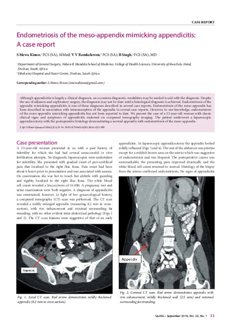 Pdf Endometriosis Of The Meso Appendix Mimicking Appendicitis A Case Report