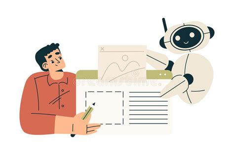 Artificial Intelligence Technology With Man Character And Bot Vector Illustration Stock