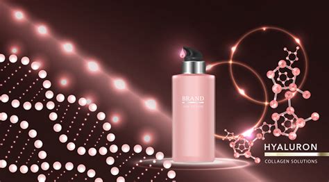 뷰티 제품 광고 디자인 콜라겐 용액 광고 배경이있는 분홍색 화장품 용기 고급 스킨 케어 배너 일러스트 벡터 개념에 대한 스톡 벡터 아트 및 기타 이미지 Istock