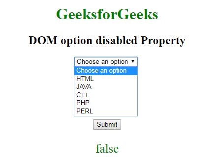 HTML DOM Option Disabled Property GeeksforGeeks