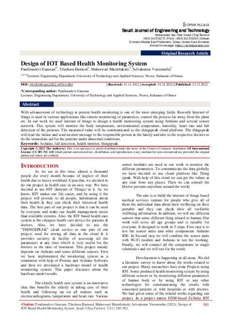 Pdf Design Of Iot Based Health Monitoring System Pandimadevi Ganesan