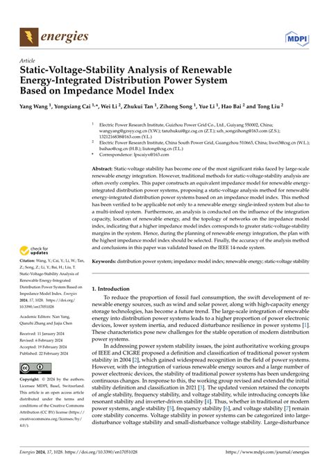 PDF Static Voltage Stability Analysis Of Renewable Energy Integrated Distribution Power System