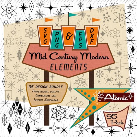 Atomic Designs Mid Century Modern 95 Design Elements Retro Clip Art