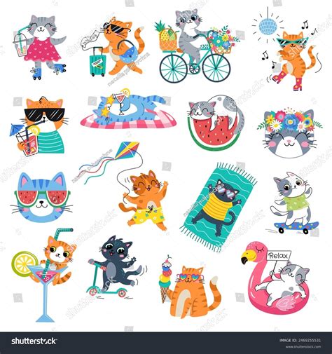 Hello Summer Cat Collection Vector Illustration 库存矢量图（免版税）2469255531
