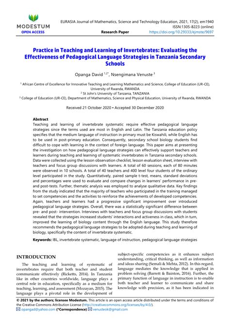 Pdf Practice In Teaching And Learning Of Invertebrates Evaluating The Effectiveness Of