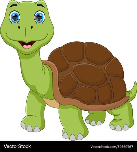 Funny Turtle Cartoon Isolated On White Background Vector Image