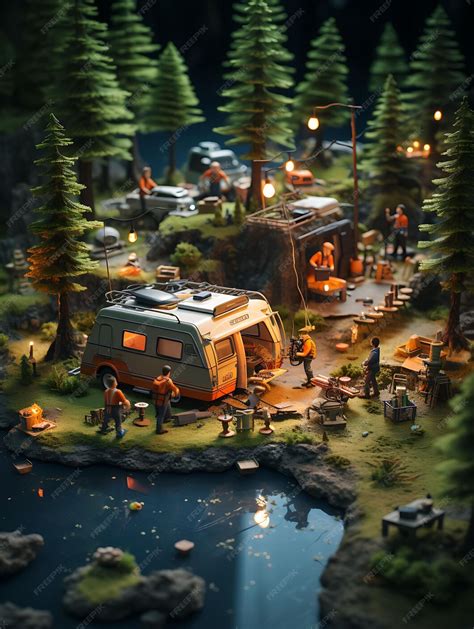 Premium Ai Image Photoshoot With Tilt Shift Style Of Campers Learning