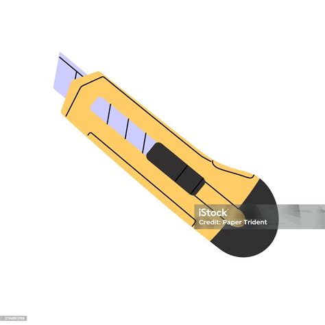 박스 커터 다용도 칼 종이용 개폐식 칼날 건설 도구 창의성 예술을 위한 문구 절단 날카로운 금속 팁으로 공급하십시오 흰색 배경에 평평한 고립 된 벡터 그림 Diy에 대한