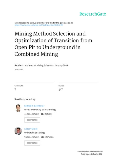 Pdf Mining Method Selection And Optimization Of Transition From Open