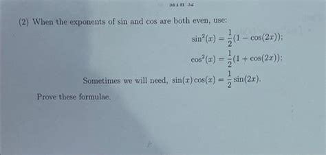 Solved When The Exponents Of Sin And Cos Chegg Com