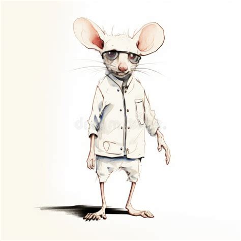 Blind Contour Mouse Full Body Sketch On White Isolated Background
