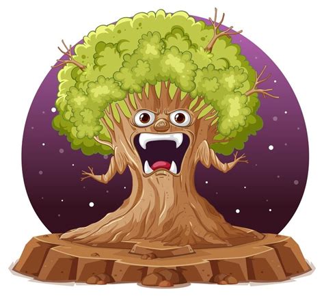 Cartoon Tree With Angry Face Vector Premium Vector