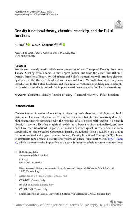 Pdf Density Functional Theory Chemical Reactivity And The Fukui Functions