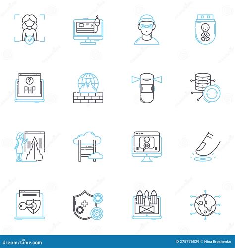 Cyberworld Line Icons Collection Cybersecurity Encryption Malware Hacktivism Phishing