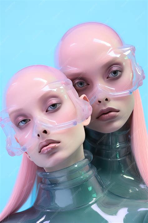 Premium Photo A Woman With Pink Hair And A Mask On Her Head