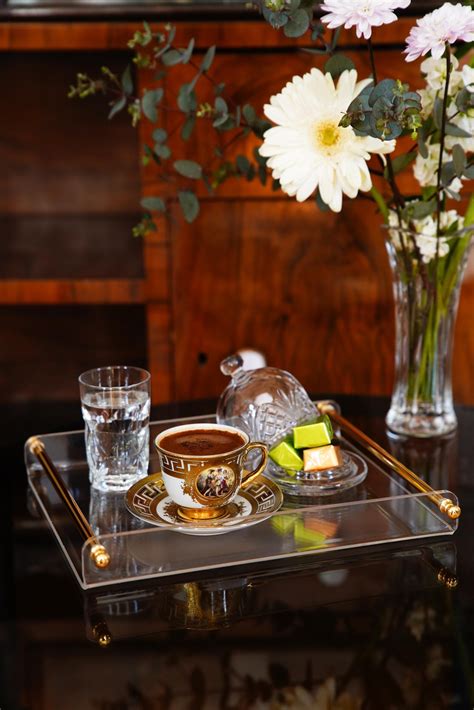 Clear Acrylic Coffee Tray Brass Accented Plexiglass Serving Tray