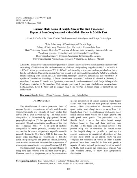 Pdf Rumen Ciliate Fauna Of Sanjabi Sheep The First Taxonomic Report Of Iran Complemented With