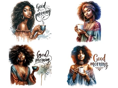 Bundle Boho Black Girl Coffee Lover Clipart Black Woman Magic Coffee
