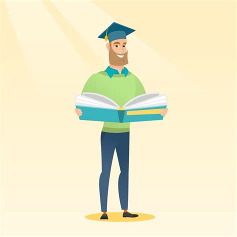 손 벡터 일러스트 레이 션에 책과 졸업 프리미엄 벡터