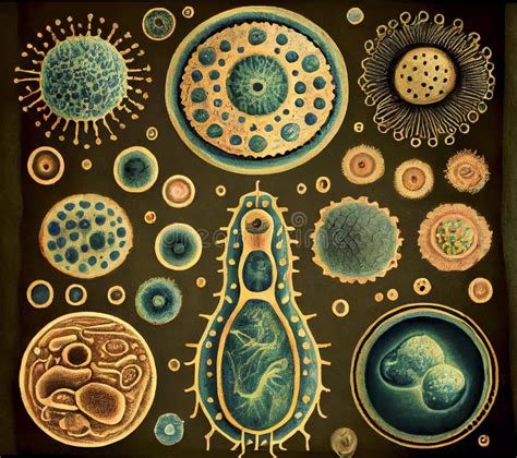 Drawings Of Microbes In Antique Book With Annotations On An Abstract Language Generative Ai