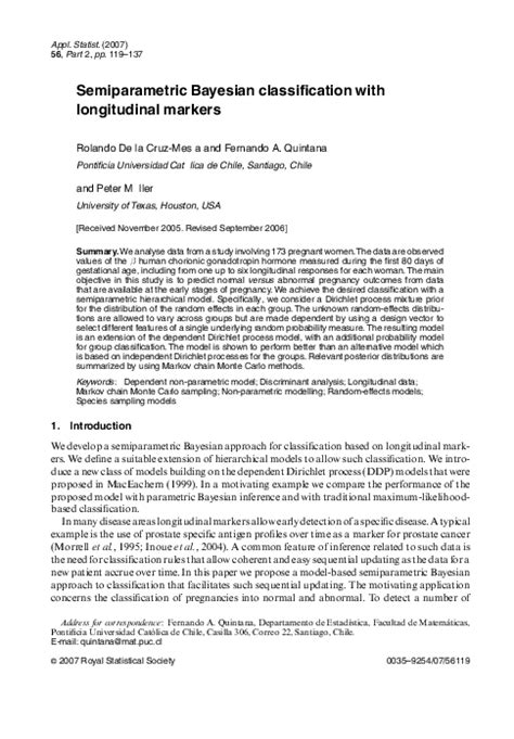 Pdf Semiparametric Bayesian Classification With Longitudinal Markers