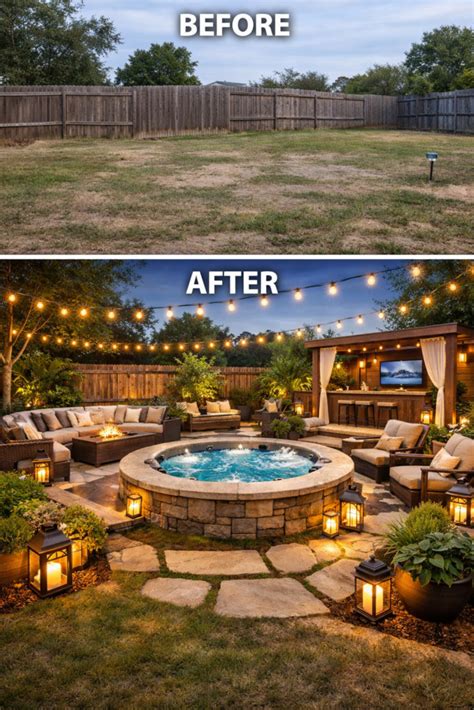 How To Turn A Basic Backyard Into A Dream Jacuzzi Oasis Before And After