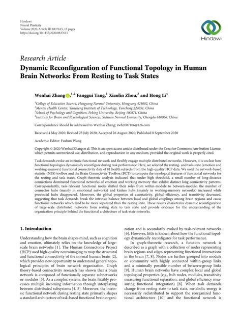 Pdf Dynamic Reconfiguration Of Functional Topology In Human Brain Networks From Resting To