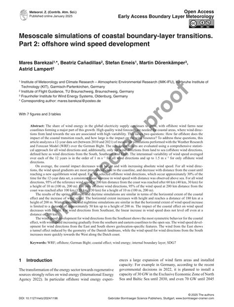 Pdf Mesoscale Simulations Of Coastal Boundary Layer Transitions Part 2 Offshore Wind Speed