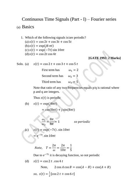 Pdf Continuous Time Signals Part I Fourier Series Basics · 2018 08 13 · The Fourier Series