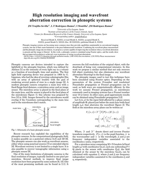 Pdf High Resolution Imaging And Wavefront Aberration Correction In Plenoptic Systems