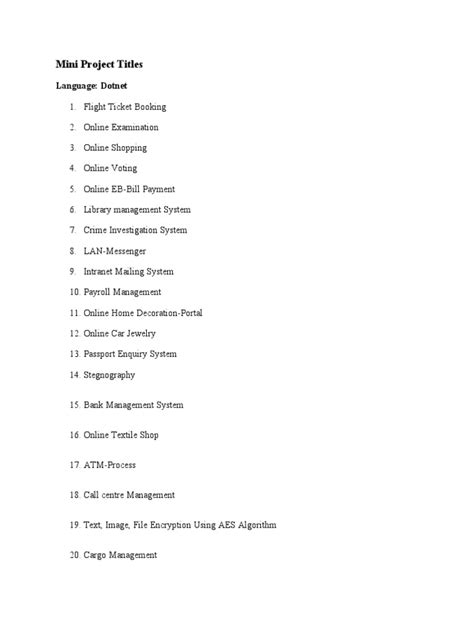 Mini Project Titles Pdf