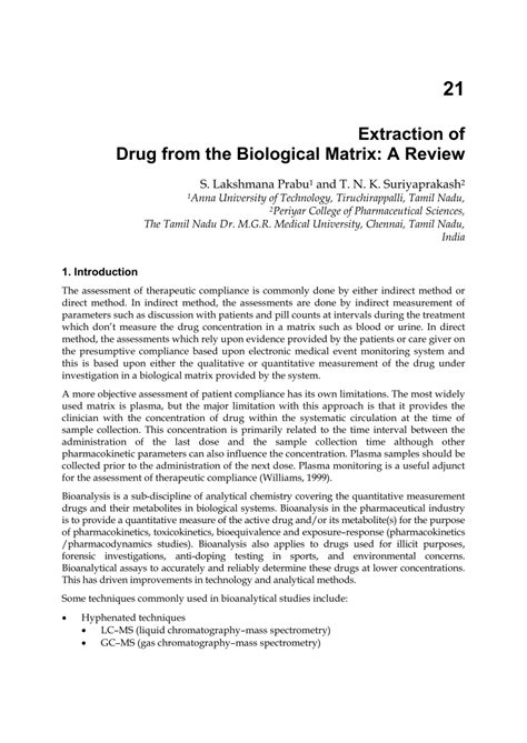 Pdf Extraction Of Drug From The Biological Matrix A Review