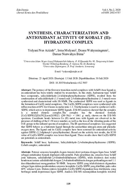 Pdf Synthesis Characterization And Antioxidant Activity Of Kobalt