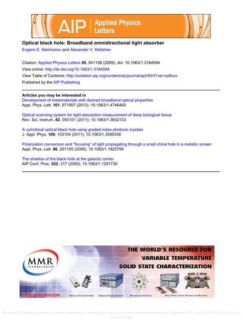 Pdf Optical Black Hole Broadband Omnidirectional Light Absorber