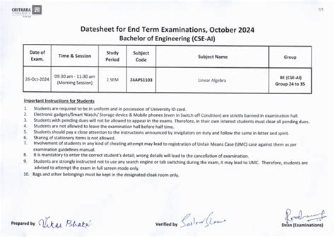 Revised Date Sheet Be Cse Ai For End Term Examinations October 2024 Pdf