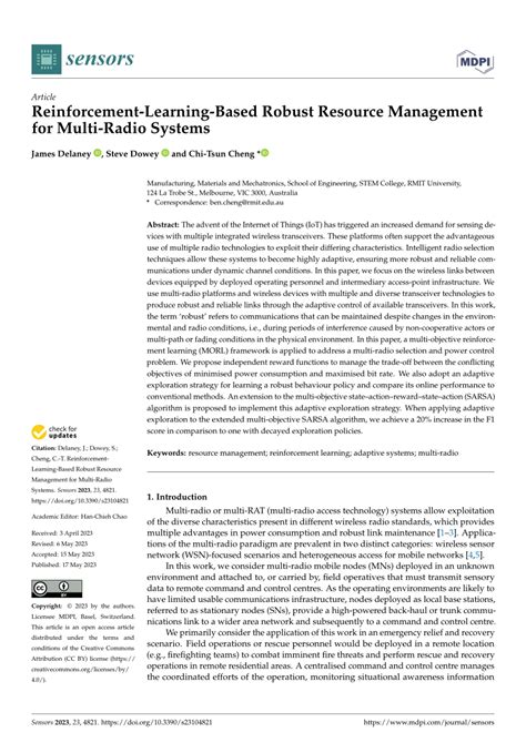 Pdf Reinforcement Learning Based Robust Resource Management For Multi Radio Systems