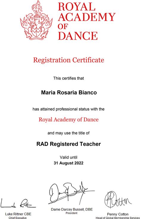 Your RAD Registration Certificate Destinazione Vitalità di Marina Petitt