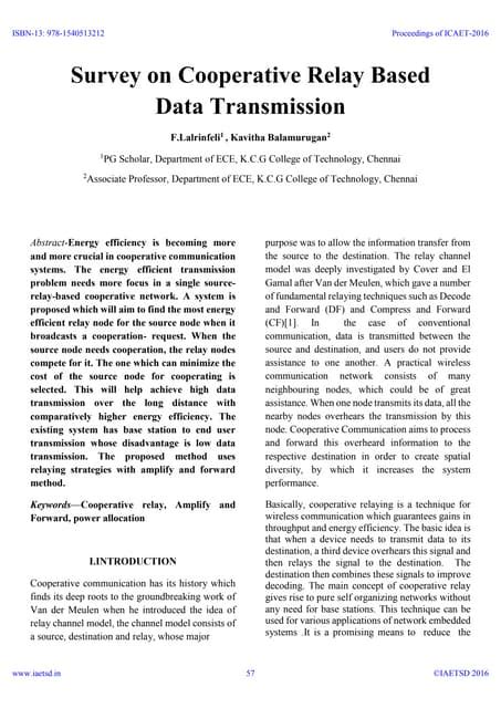 iaetsd survey on cooperative relay based data transmission pdf