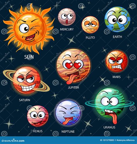 Cute Cartoon Planets Of The Solar System Stock Vector Illustration