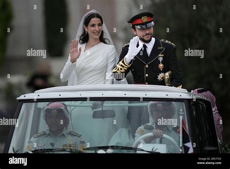 Jordans Crown Prince Hussein And Saudi Rajwa Alseif Wave To Well