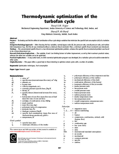 Pdf Thermodynamic Optimization Of The Turbofan Cycle
