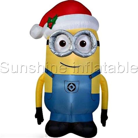 Christmas Inflatable Minion With Santa Hat Giant Airblown Holiday Decoration