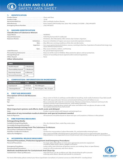 Clean And Clear Safety Data Sheet Pdf Carbon Dioxide Combustion