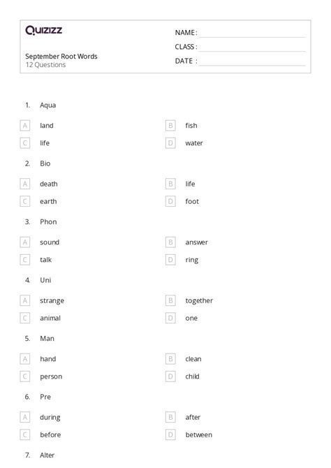 50 Root Words Worksheets For 7th Grade On Quizizz Free And Printable