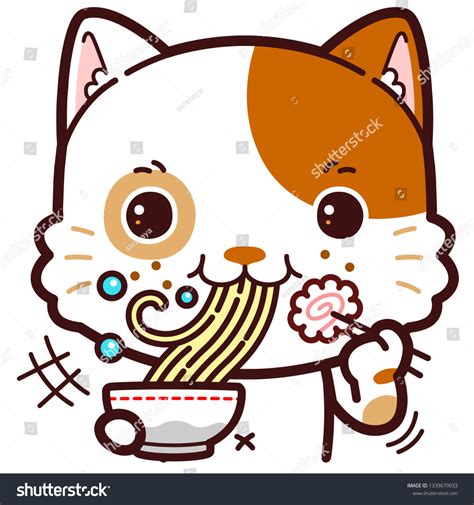 Character Cartoon Little Cat Eating Ramen Stock Vector Royalty Free