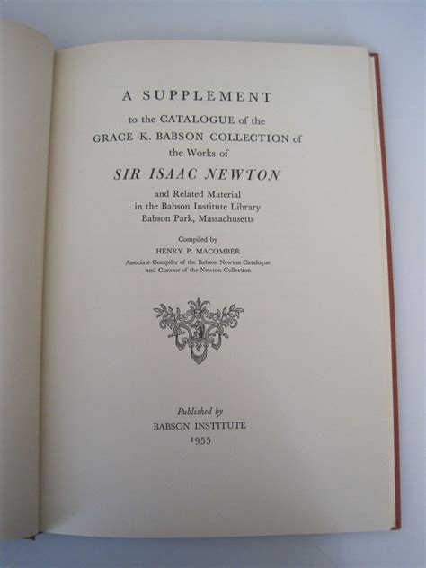 A Supplement To The Catalogue Of The Grace K Babson Collection Of The